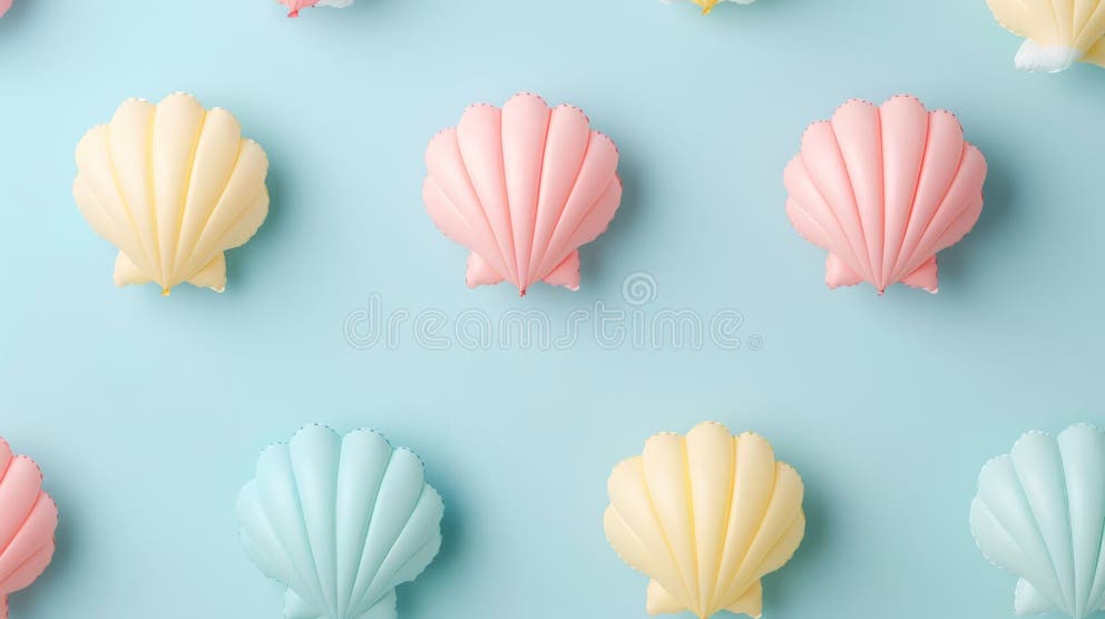 Colorful Seashell Flat Lay on Pastel Blue Background Stock Image ...