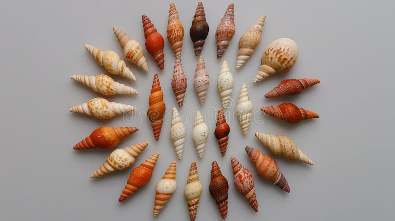 Colorful Seashells Arranged in a Circle on a Grey Surface Stock ...