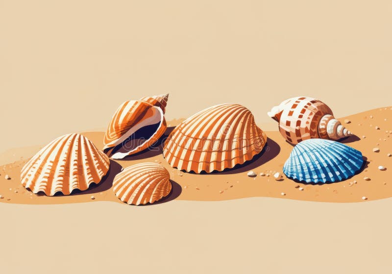 Colorful Seashells Arranged on a Sandy Beach Background Stock Image ...