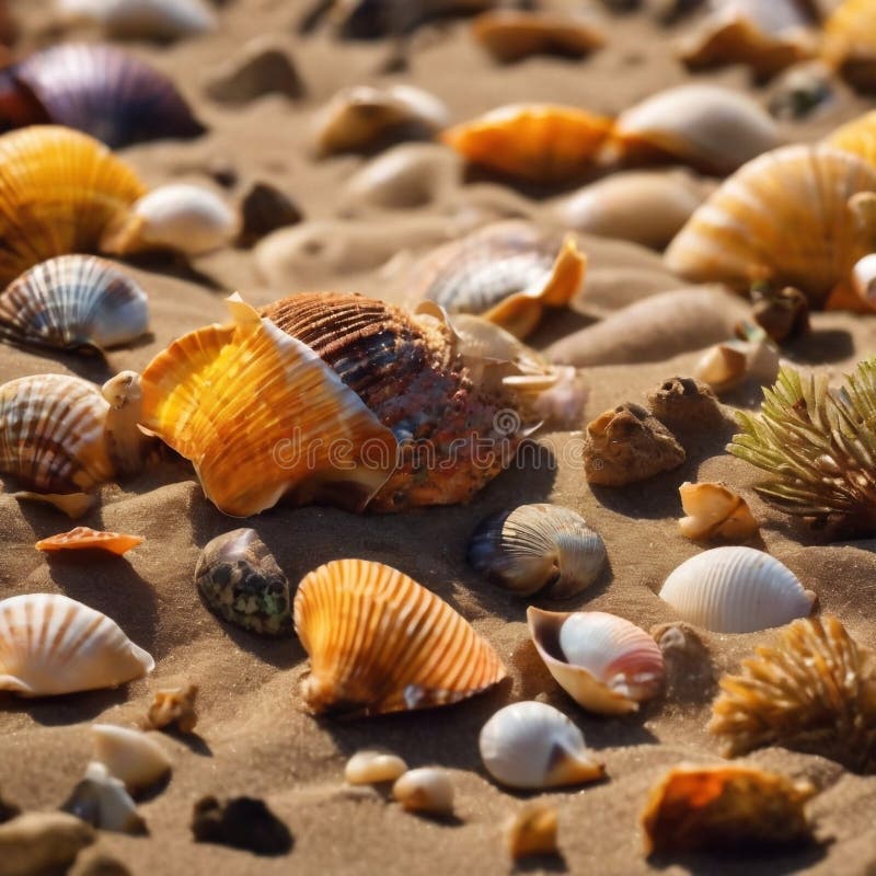 Colorful Seashells on the Beach Stock Illustration - Illustration of ...