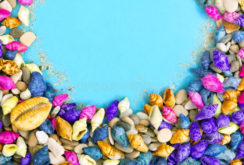 Colorful Seashells Background with Copy Space Stock Photo - Image of ...
