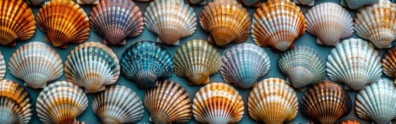 Colorful Seashells on Blue Surface Stock Illustration - Illustration of ...