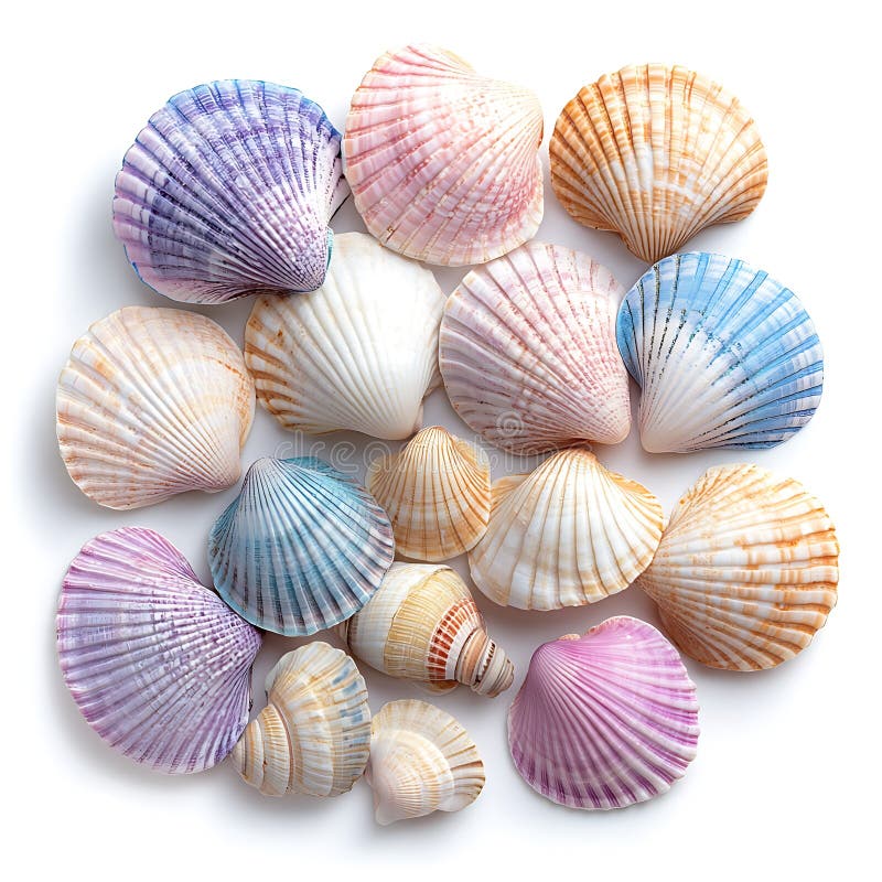 Colorful Seashells Collection on White Background Stock Illustration ...