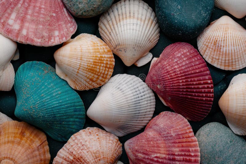 Colorful Seashells on a Dark Background Stock Illustration ...