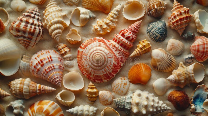 Colorful Seashells on Sandy Beach Background Stock Illustration ...