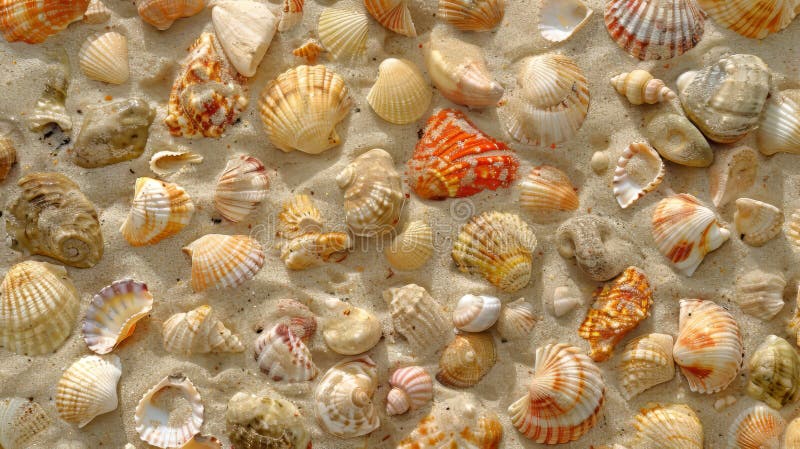 Colorful Seashells on Sandy Beach Background Capturing Ocean Beauty ...