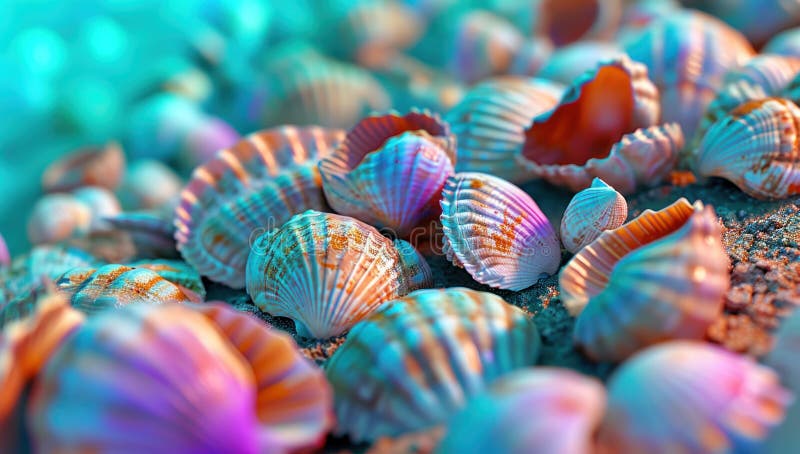 Colorful Seashells on Sandy Beach Stock Illustration - Illustration of ...