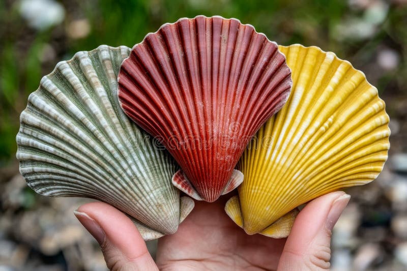 Colorful Seashells of Various Types are Nestled in the Beachcomber S ...