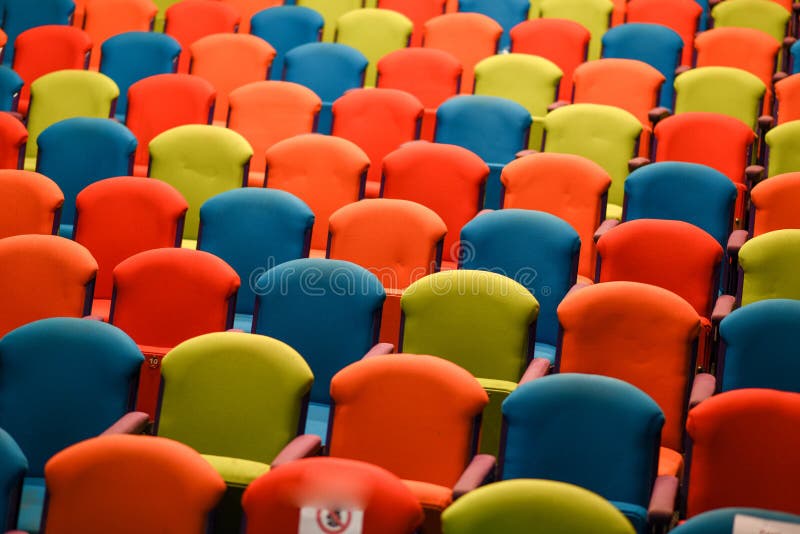 Colorful Seats Forming a Pattern Stock Image - Image of indoors, empty ...