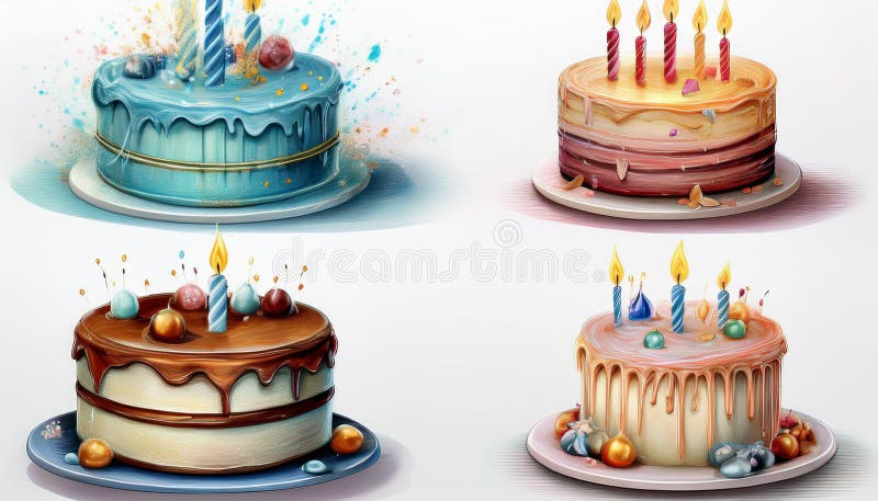 Colorful Selection of Birthday Cakes for Celebration Stock Illustration ...