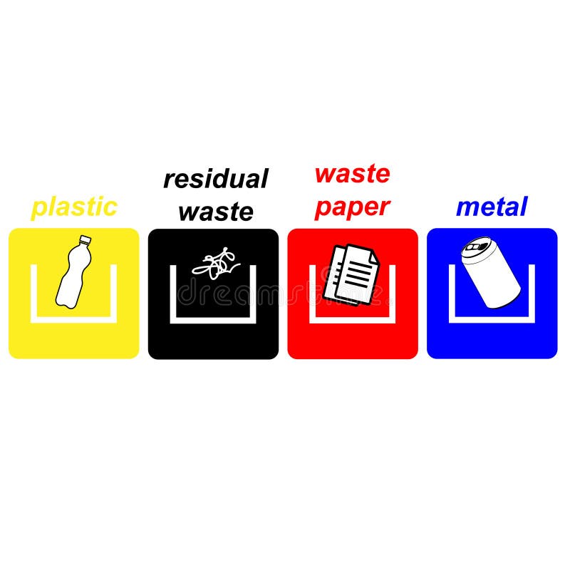 Four selective waste bins stock illustration. Illustration of reuse ...