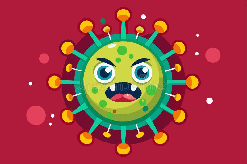 A Colorful, Semi-flat Cartoon Virus Character Displays a Mischievous ...
