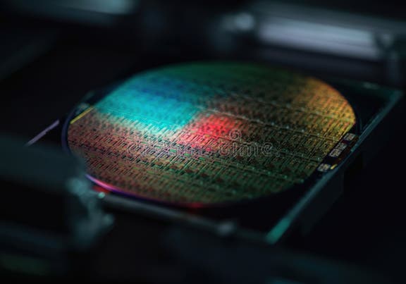 Colorful Semiconductor Wafer Showcasing Intricate Patterns and ...