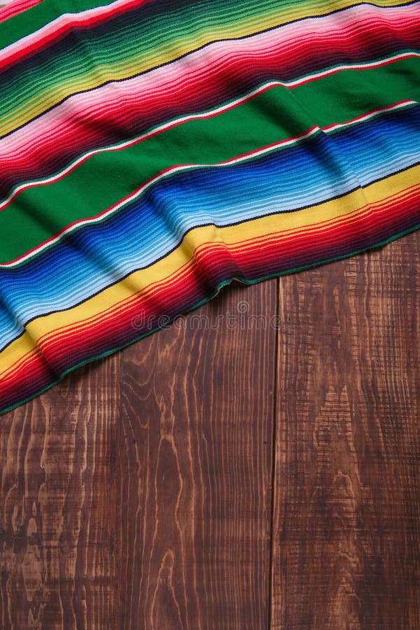 Colorful Serape on Wooden Table. Typical Colorful Fabric from Mexico ...