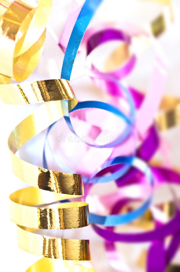 Colorful Serpentine Streamers, Caps, Party Horns and Balloons on Light ...