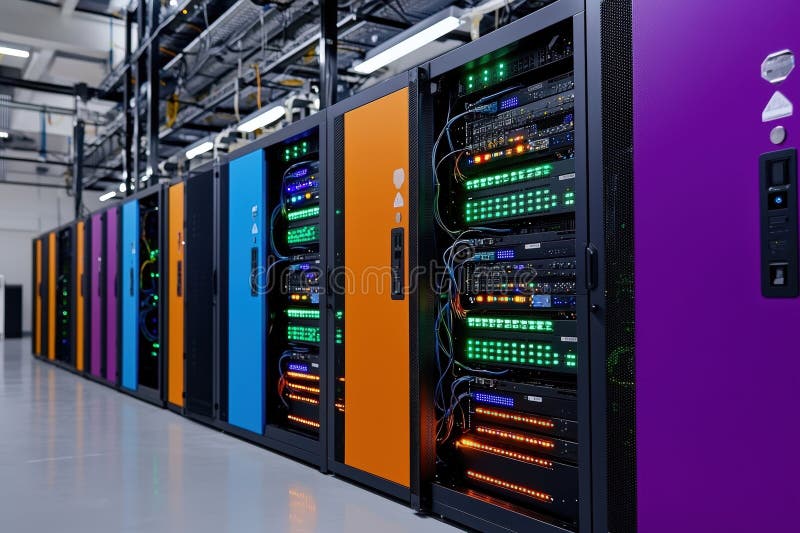 Vibrant Data Center with Colorful Led Lights on Server Racks Stock ...