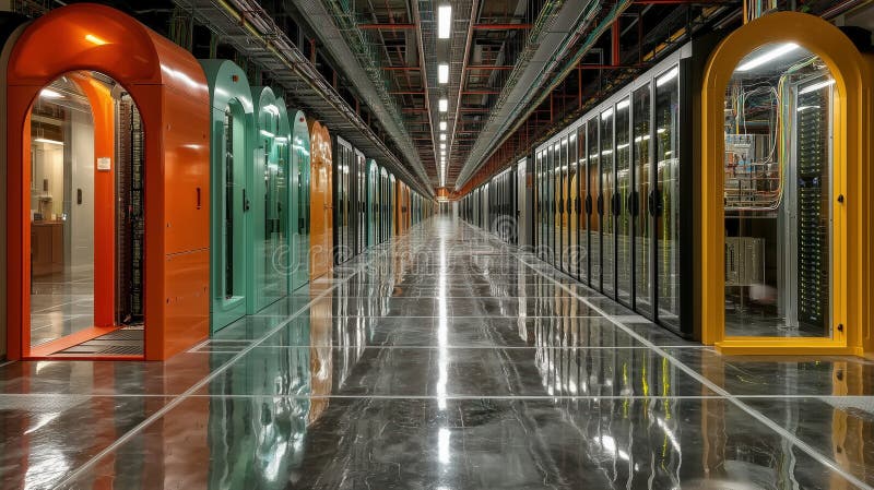 Colorful Server Room Interior with Reflective Floor and Modern Stock ...