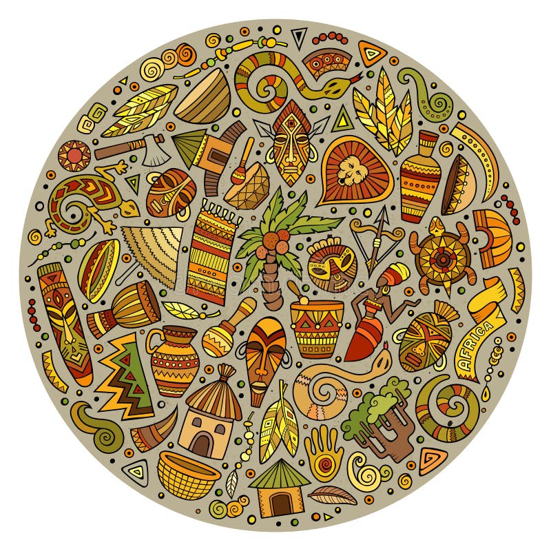 Colorful Set of Africa Cartoon Doodle Objects Stock Vector ...