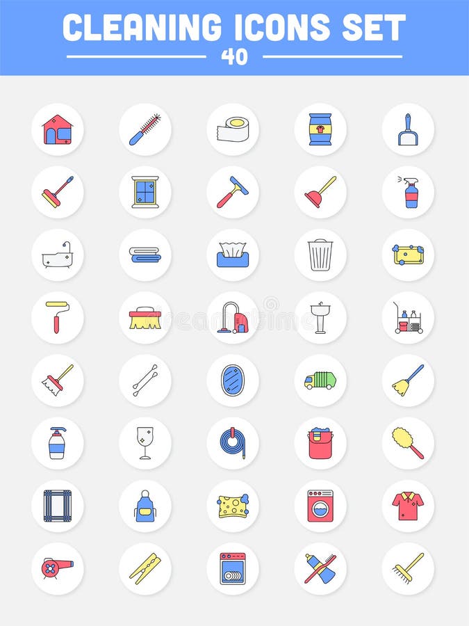Colorful Set of Cleaning Icons in Flat Stock Illustration ...
