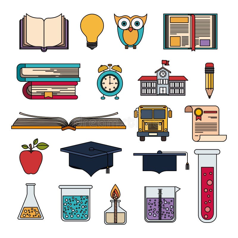 Colorful Set College Education Items with Educational Elements Stock ...