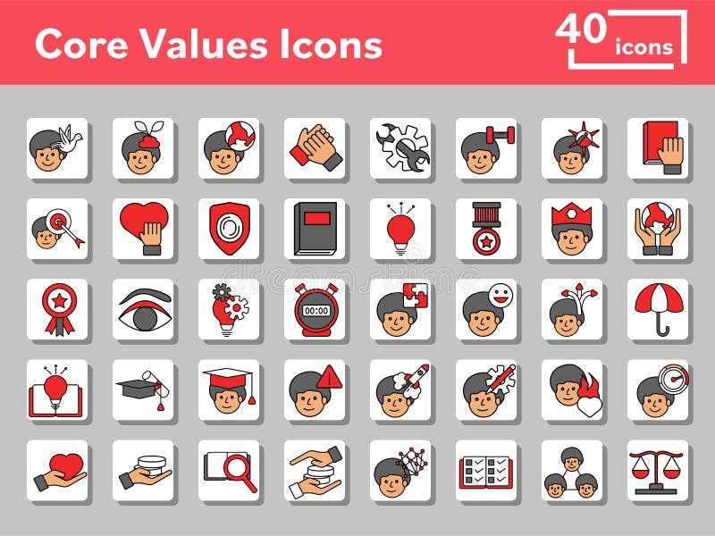 Colorful Set of Core Values Flat Icon or Symbol on Square Stock ...
