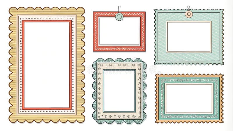 Colorful Set of Decorative Rectangle Frames with Wavy Edges for ...