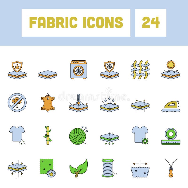 Colorful Set of Fabric Icons in Flat Stock Illustration - Illustration ...