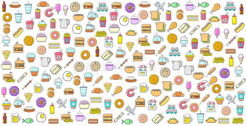 Colorful Set of Fast Food or Street Food Related Background. Vector ...