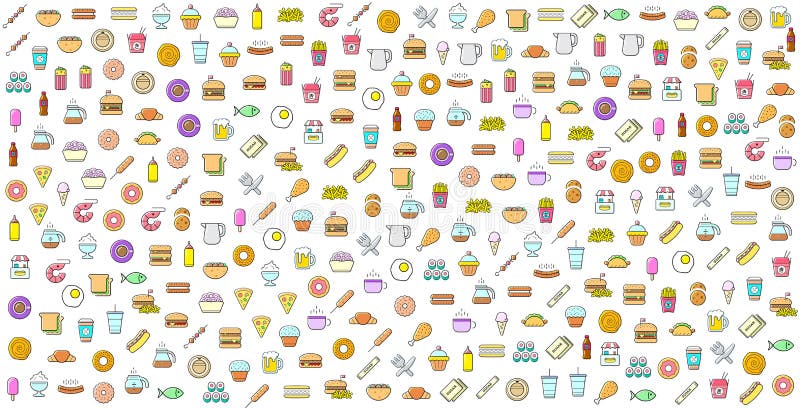Colorful Set of Fast Food or Street Food Related Background. Vector ...