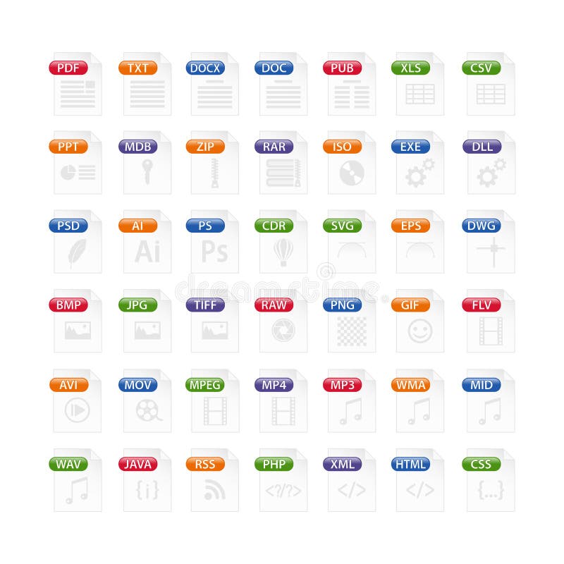 Colorful Set of File Type Icons. File Format Icon Set in Color Stock ... Colorful Set of File Type Icons. File Format Icon Set in Color Stock ...