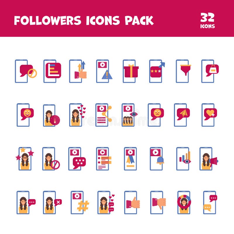 Colorful Set of Followers Icons in Flat Stock Illustration ...