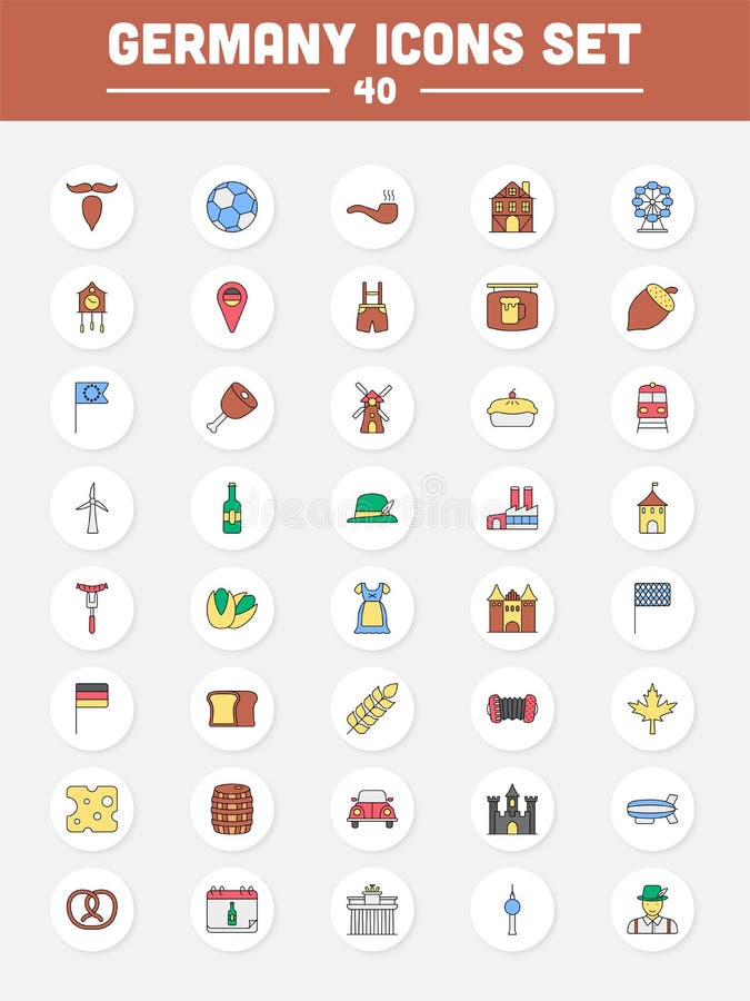 Colorful Set of Germany Icons in Flat Stock Illustration - Illustration ...