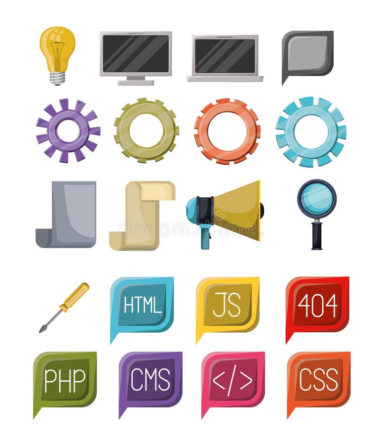 Programming Languages Icons Set Stock Illustration - Illustration of ...