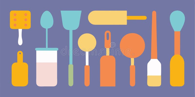 Kitchen Utensil Illustrations: a Colorful Set of Kitchen Tools Stock ...