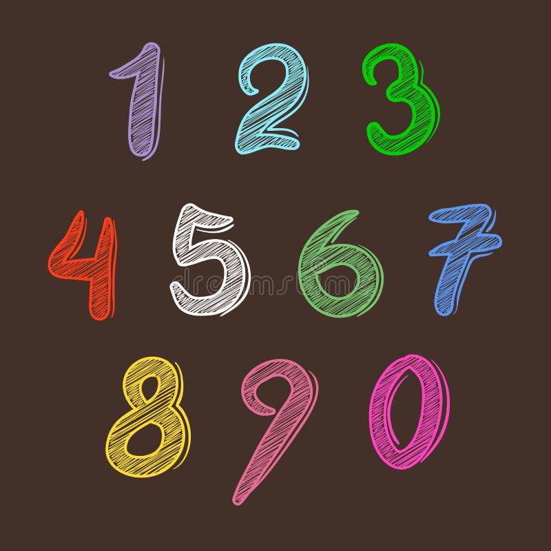 Colorful Set of Numbers Hand Writing Stock Vector - Illustration of ...
