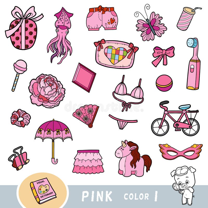Colorful Set of Pink Color Objects. Visual Dictionary for Children ...