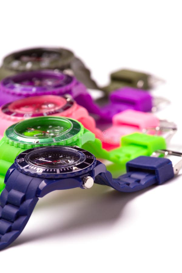 Colorful Set of Plastic Watches Stock Photo - Image of fashion, band ...