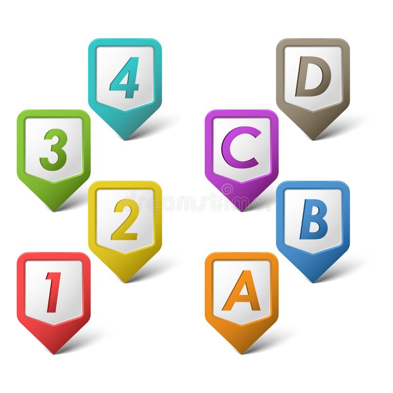 Colorful Set Pointers with Numbers and Letters Stock Illustration ...