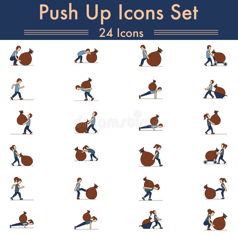 Colorful Set of Push Up Icons in Flat Stock Illustration - Illustration ...