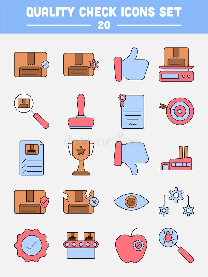Colorful Set of Quality Check Icons in Flat Stock Illustration ...