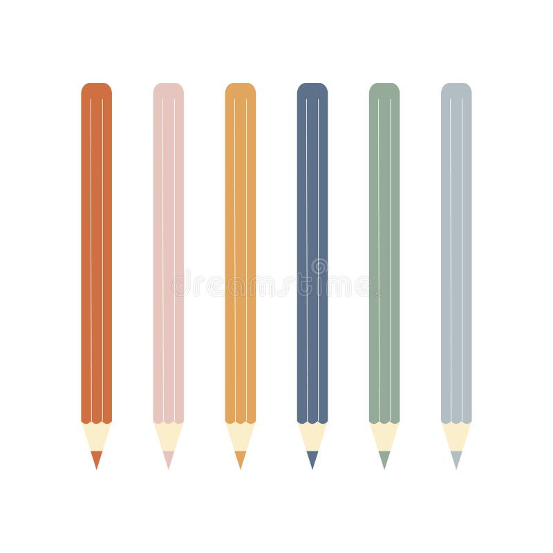 Colorful Set of Six Pencils Aligned Vertically on White Background for ...