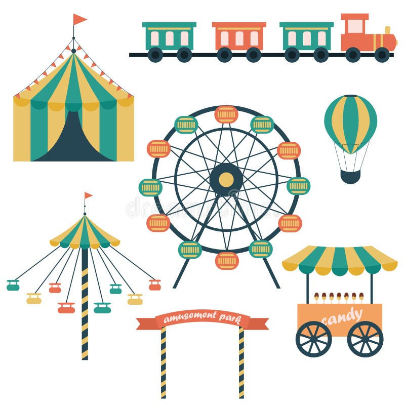 Colorful Set of Vector Objects Amusement Park Stock Vector ...