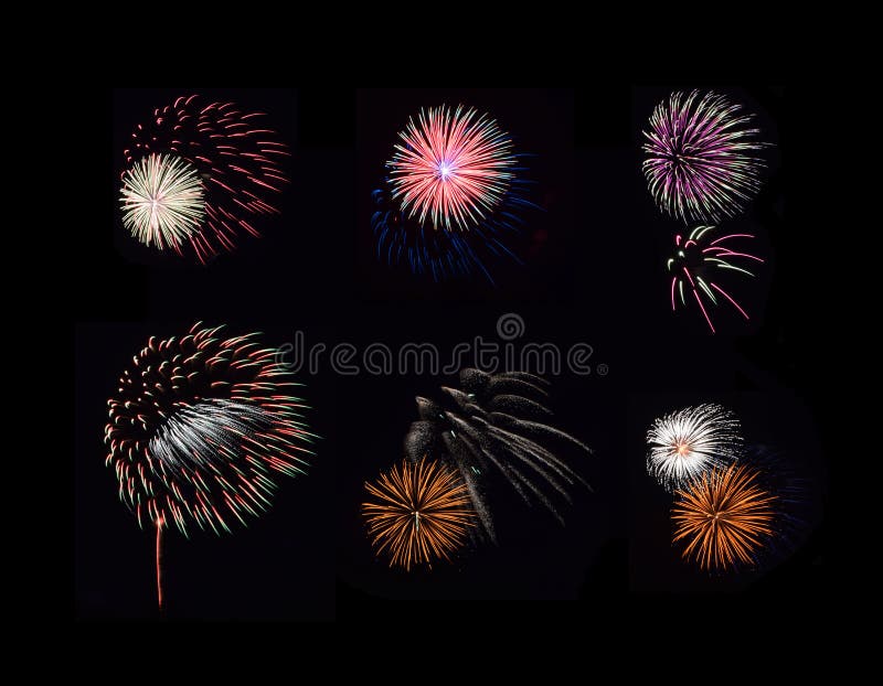 Colorful Sets of Fireworks Exploding in the Black Night Sky Stock Image ...