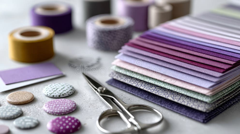 Colorful Sewing Fabrics and Tools on a Crafting Workspace. Stock Photo ...
