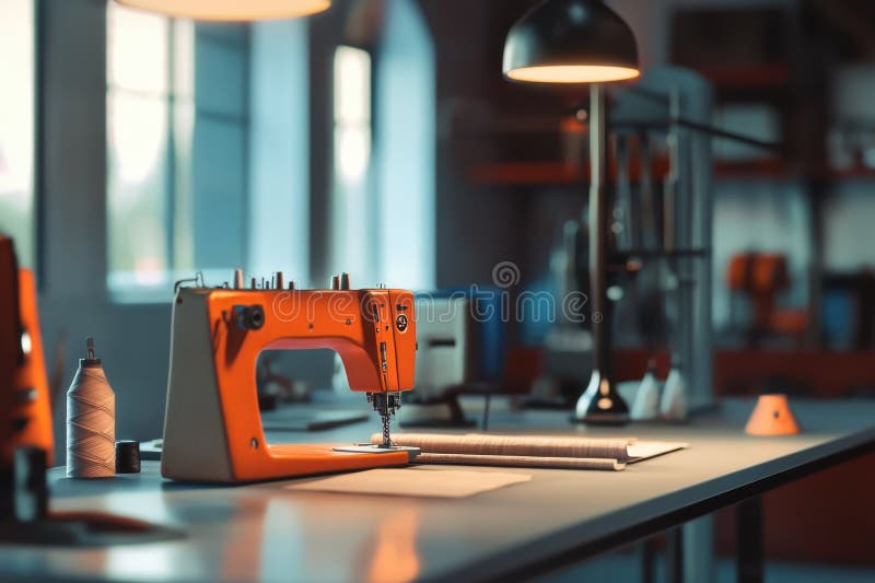Sewing Machine on a Well-lit Workspace with Tools and Materials Ready ...