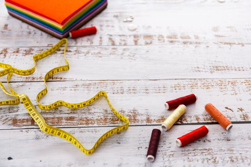 Colorful Sewing and Tailoring Tools and Items on Light Background Stock ...
