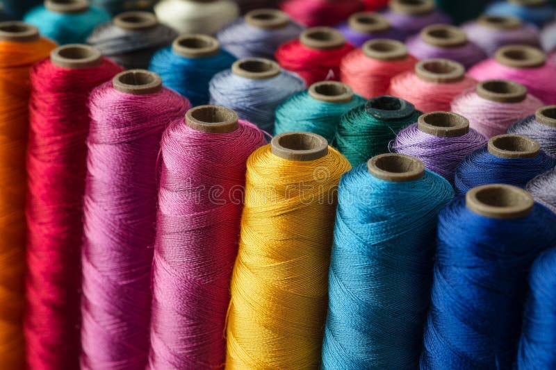 Colorful Sewing Threads Arranged in Vibrant Hues at a Textile Workshop ...