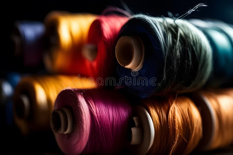 Colorful Sewing Threads on Black Background. Selective Focus Stock ...