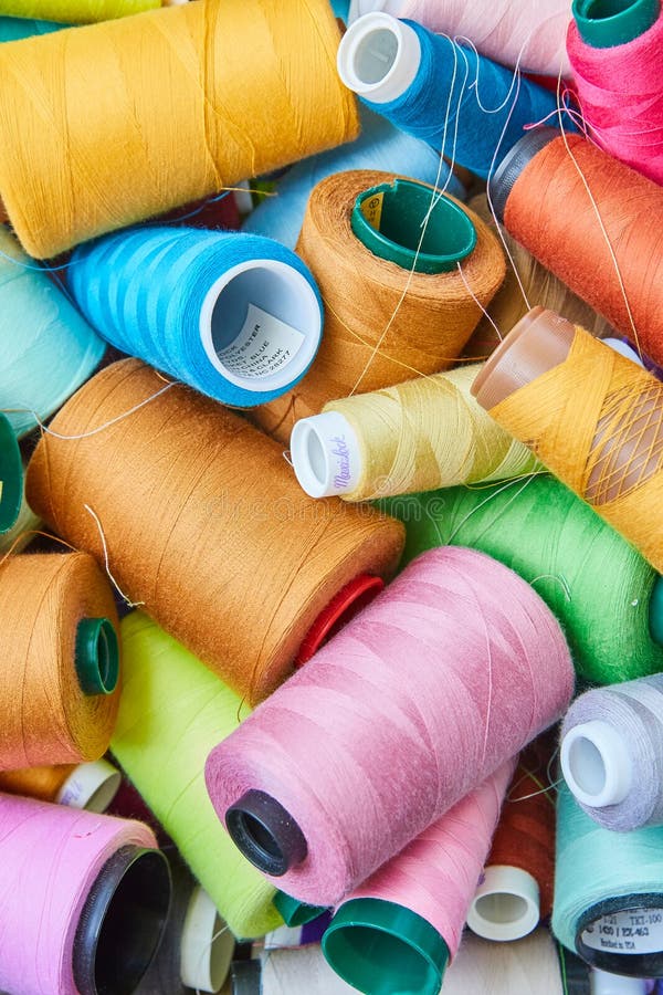 Colorful Sewing Threads in Creative Disarray, Top View Stock Image ...