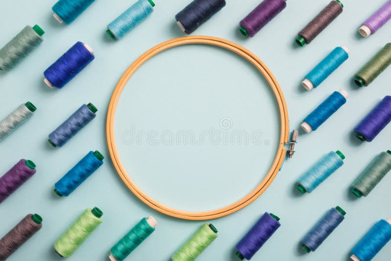 Colorful Sewing Threads with Empty Space for Text, Top View Stock Image ...